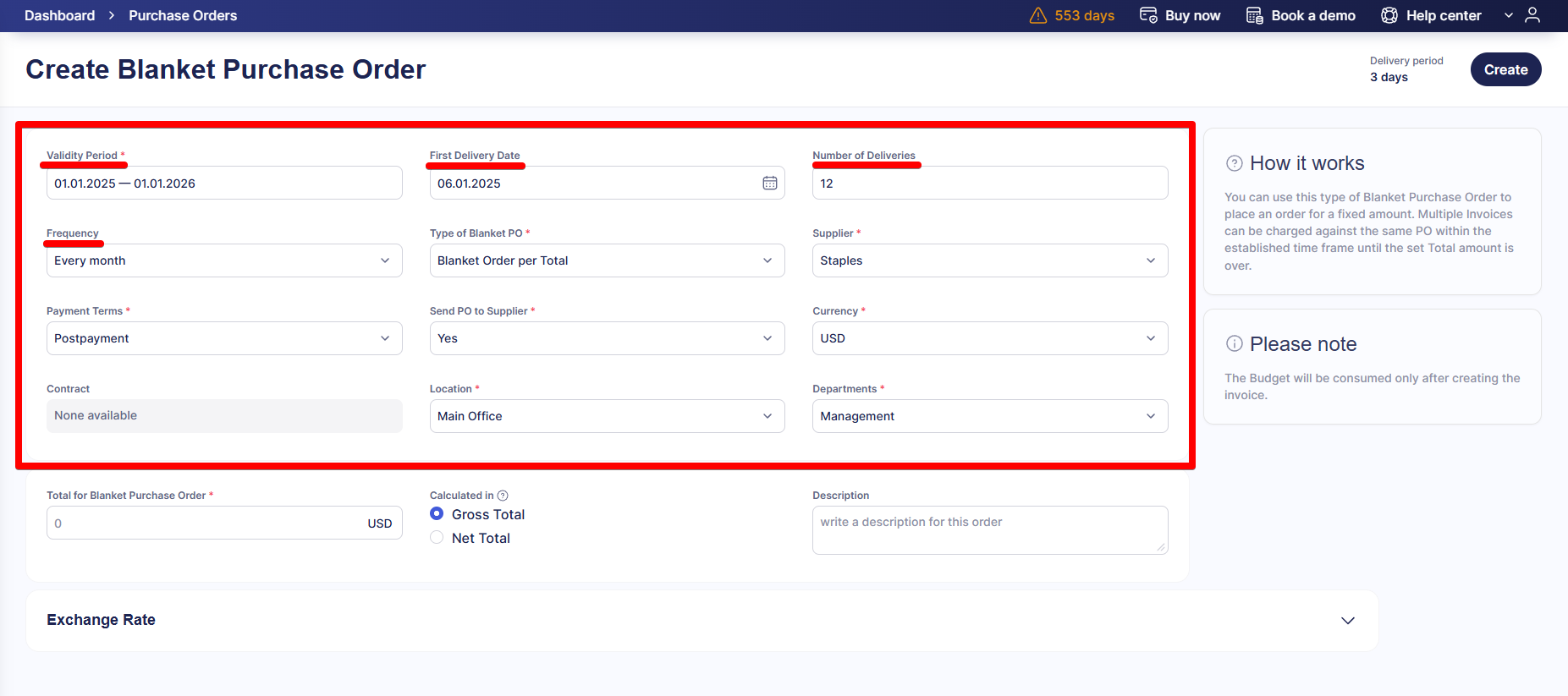 How to Create a Blanket Purchase Order